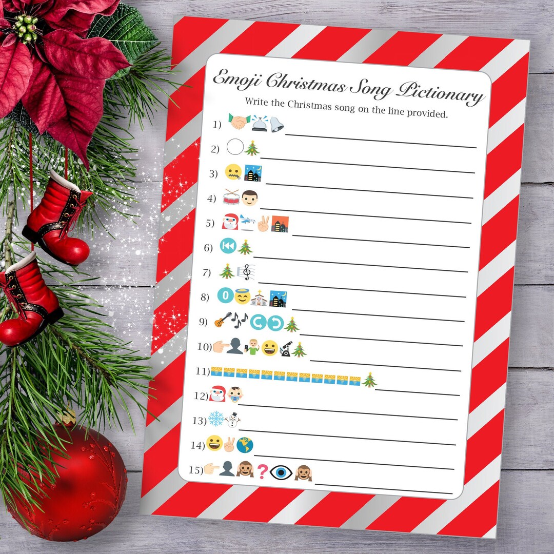 Christmas Songs Emoji Pictionary ~ Silver and Red Candy Cane Stripes ...