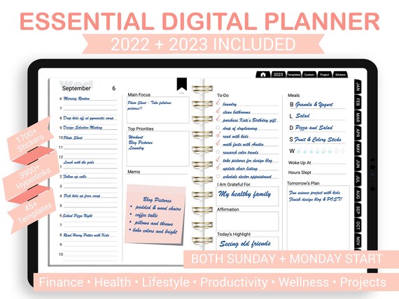 2022 2023 Digital Planner Ipad Planner Essential Daily - Etsy
