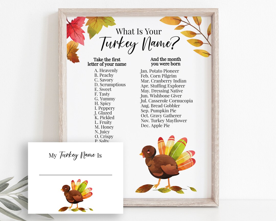 What's Your Turkey Name Game, Personalized Thanksgiving Day Activity ...