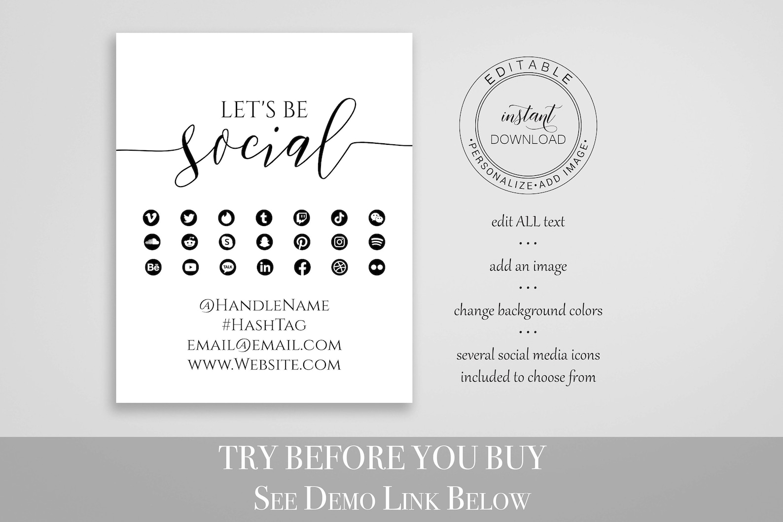 Let's Be Social Sign Template Small Business Sign Social | Etsy
