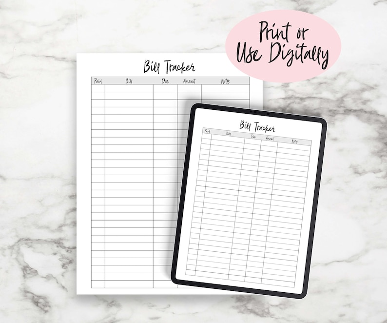 Bill Tracker Banking Template Bill Log Printable PDF - Etsy