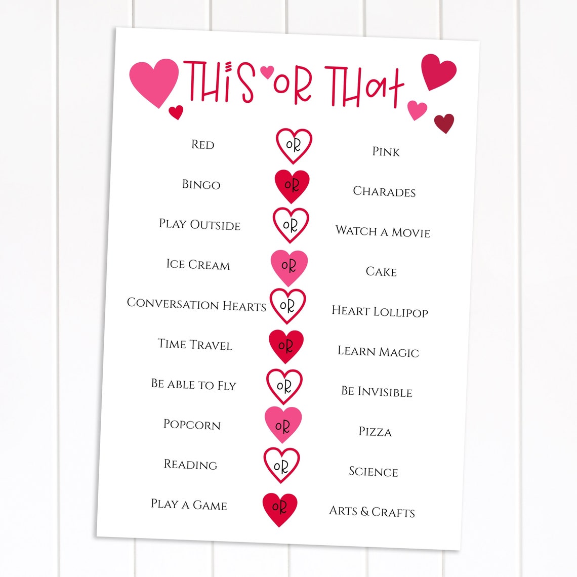 This or That Valentine's Day Party Game Classroom School - Etsy
