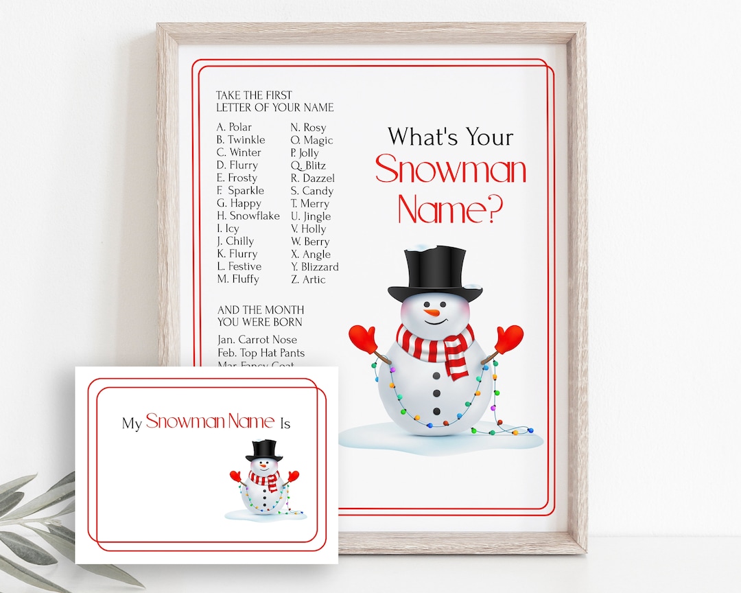 What's Your Snowman Name Game, Holiday Activity Sign & Card Template ...