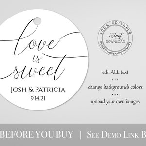 Round Wedding Tag Label, Bridal Shower Favor Sticker Template, Rustic ...