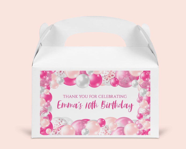 Favor Box Label Template Pink Balloon Birthday Party - Etsy