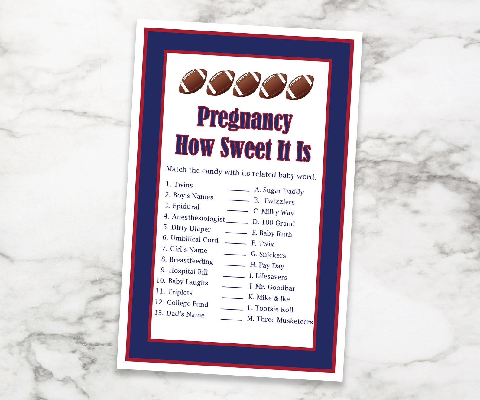 Football Theme Baby Shower Game Bundle Blue and Red Baby | Etsy