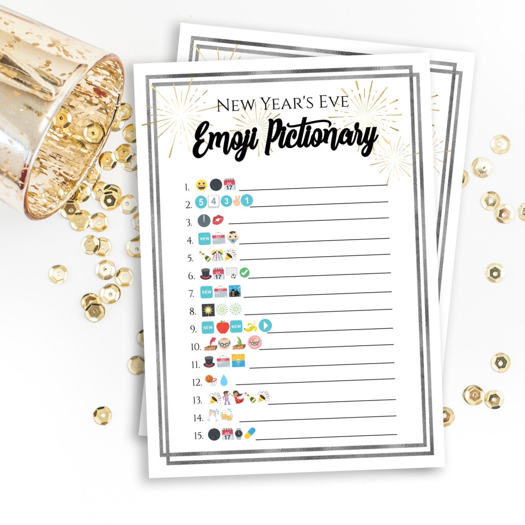 New Year's Eve Emoji Pictionary, New Year Party, Silver and Gold ...