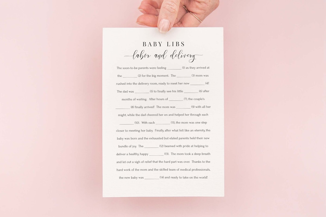Baby Shower Game Printable, Mad Libs Baby Shower, Labor and Delivery ...
