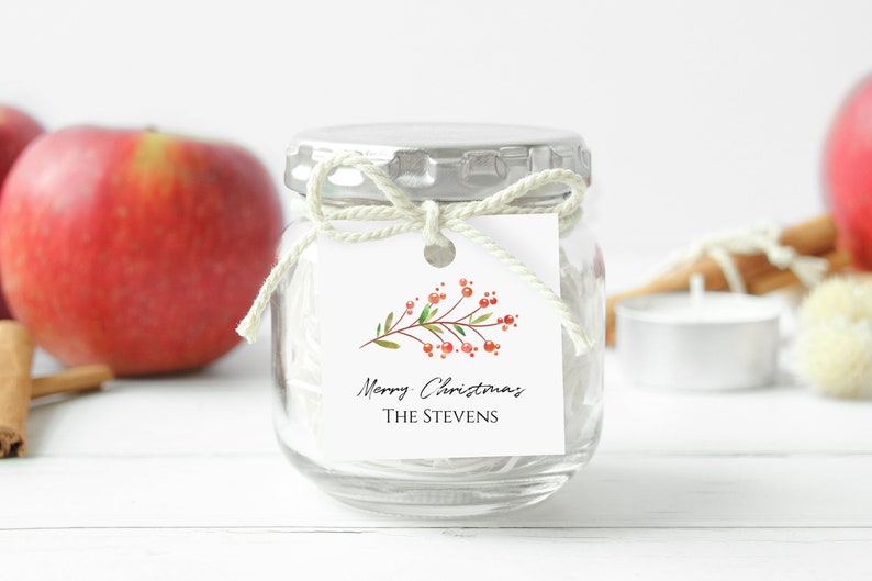 Personalized Christmas Berry Gift Tag: Printable Holiday Label (digital ...