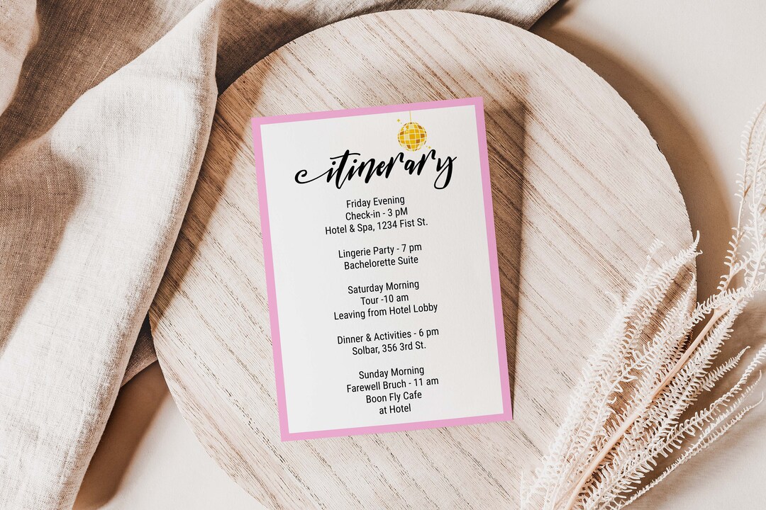 Disco Ball Itinerary Template Details Card 70s 80s Theme - Etsy