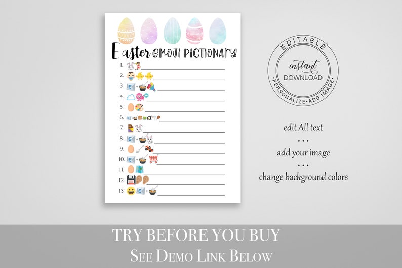 Easter Emoji Pictionary Game: Printable Party Activity (digital ...