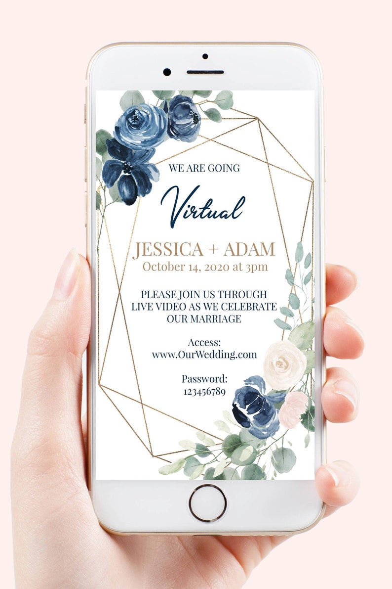 Gold Virtual Wedding Evite Floral Electronic Virtual | Etsy