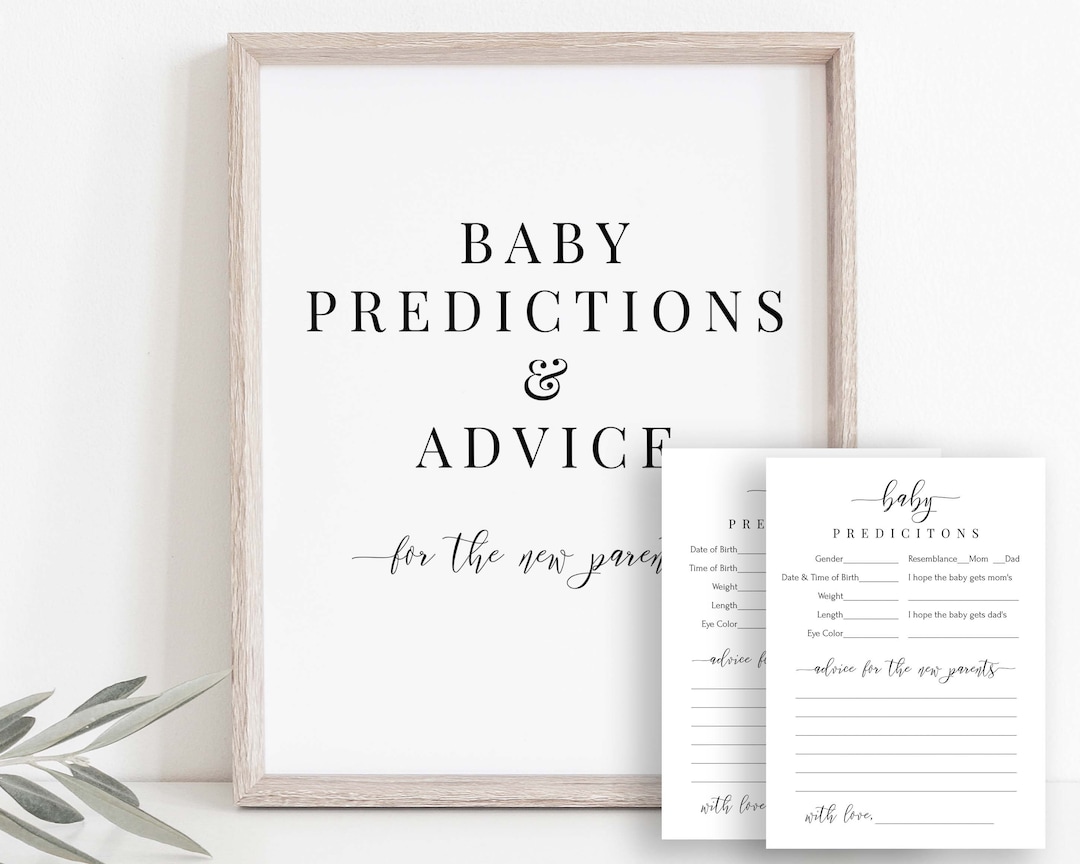 Baby Predictions, Baby Shower Sign and Card Template, Advice Card ...