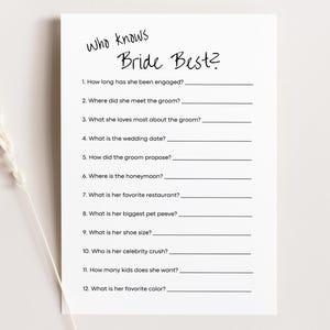 Editable Who Knows Bride Best Bridal Shower Game, Digital Download ...