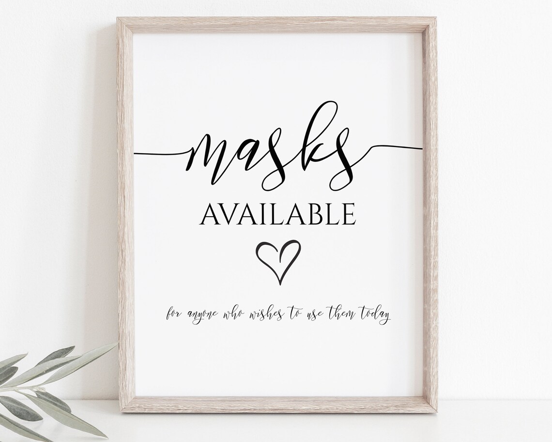 Elegant Masks Available Sign Wedding Mask Sign Please Take a | Etsy