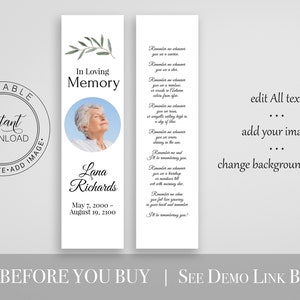 Memorial Package Welcome Sign, Program, Prayer Card, Bookmark ...
