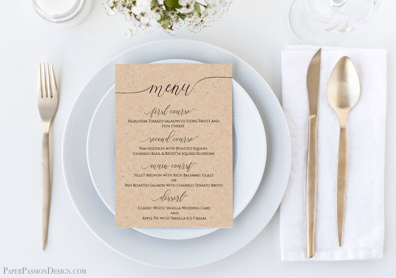 Wedding Table Menu Cards Event Table Decor Elegant | Etsy