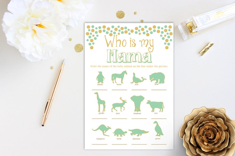 Who is My Mama Game Mint and Gold Baby Shower Game Gender | Etsy