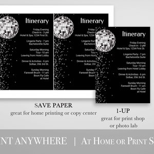 Silver Disco Ball Itinerary Template, Details Card, Glam Glitter ...
