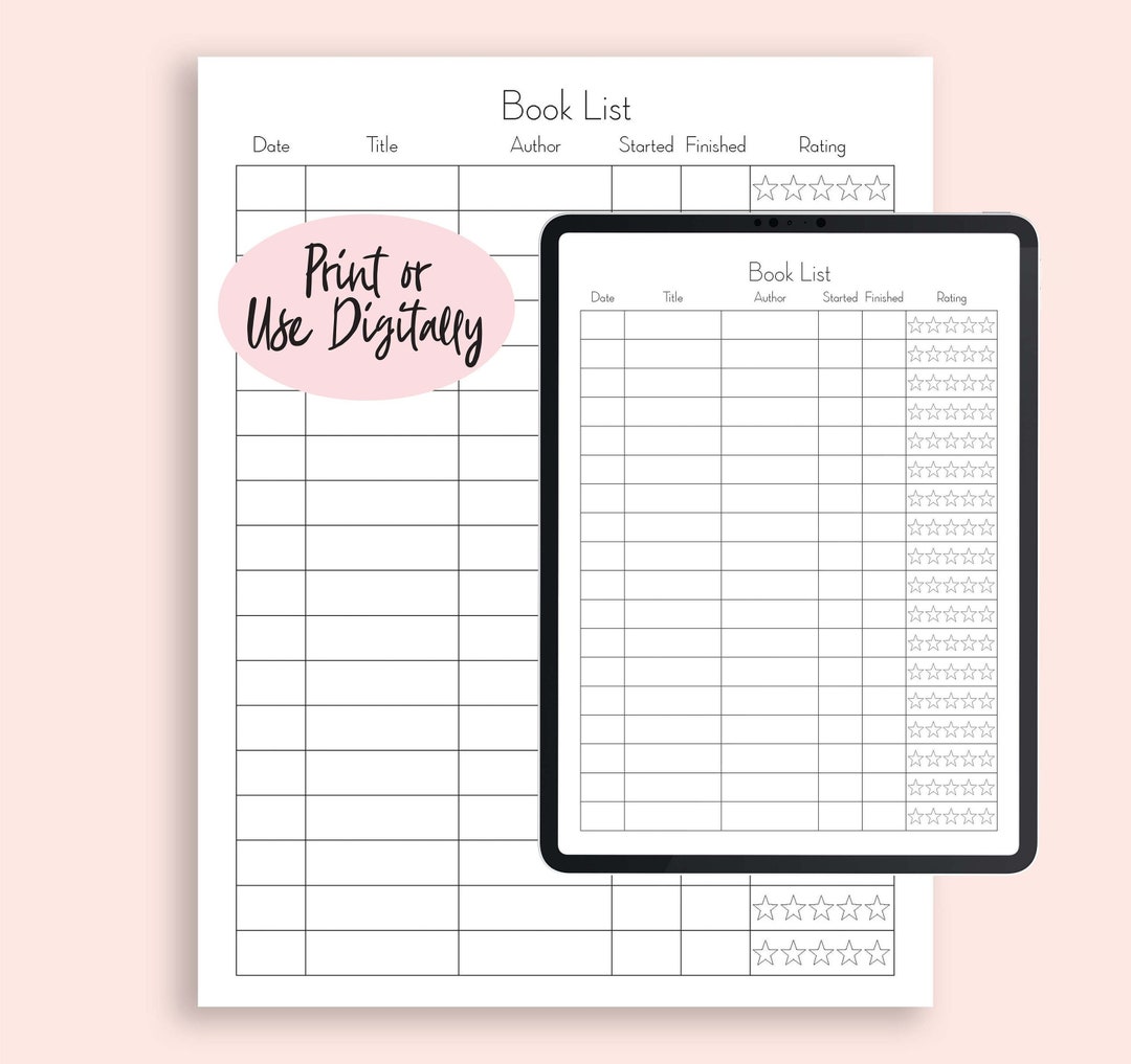 Book List Template, Book Log, Daily Plan, Organize Printable PDF ...