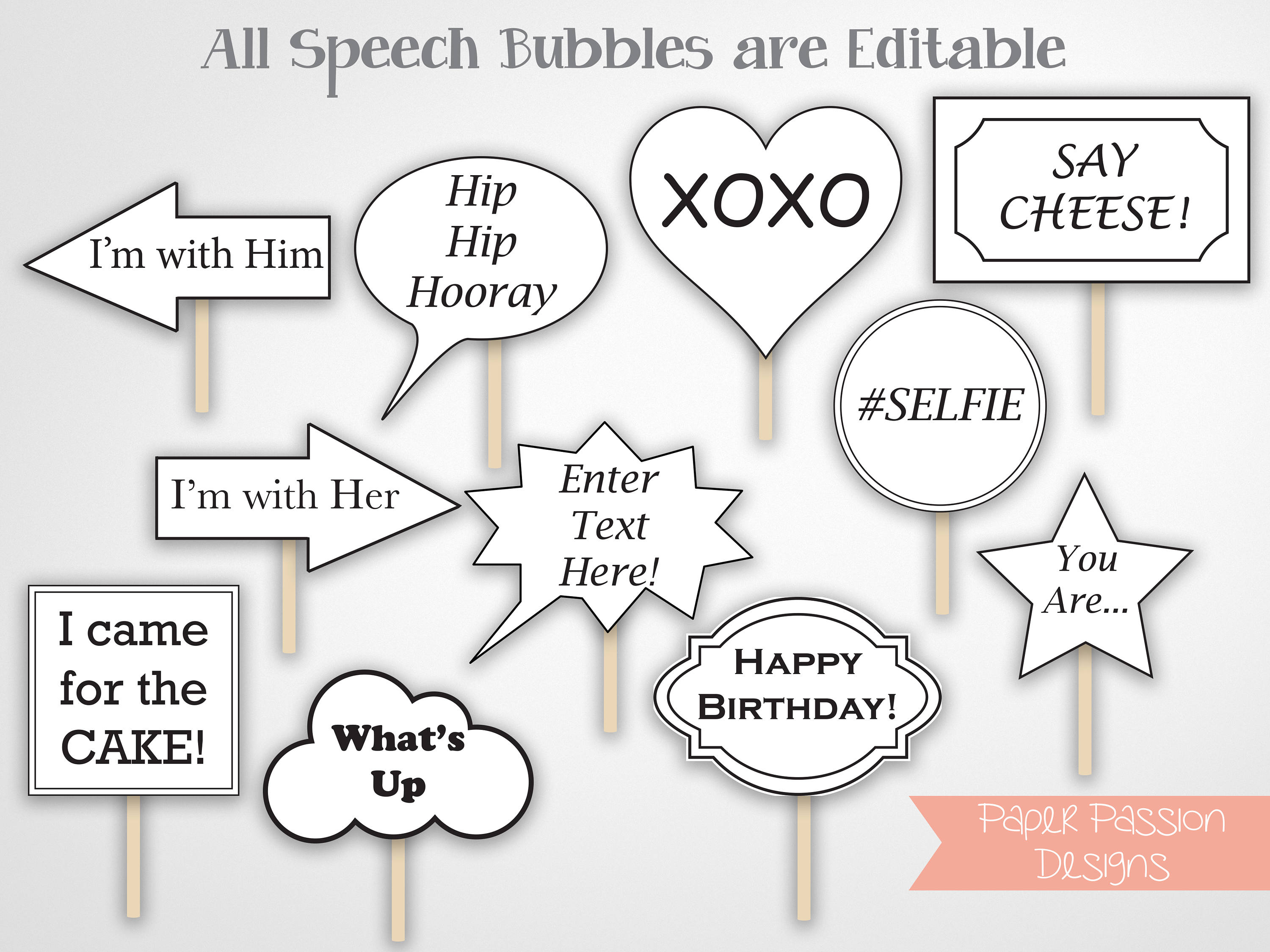 Editable Speech Bubble Photo Booth Props: Printable DIY Party Decor ...