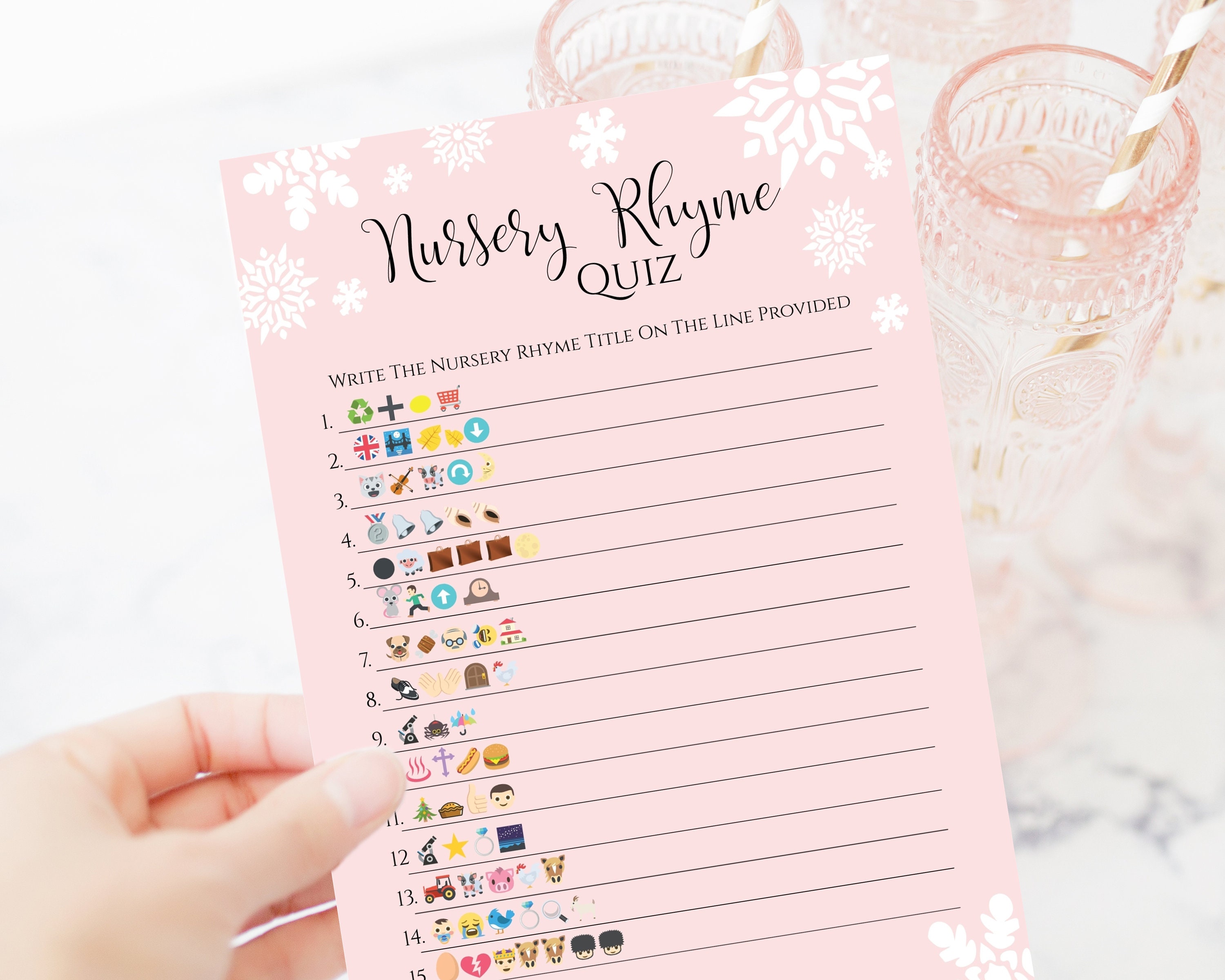 Nursery Rhyme Quiz Winter Snowflake Pink Blue Kraft Baby - Etsy