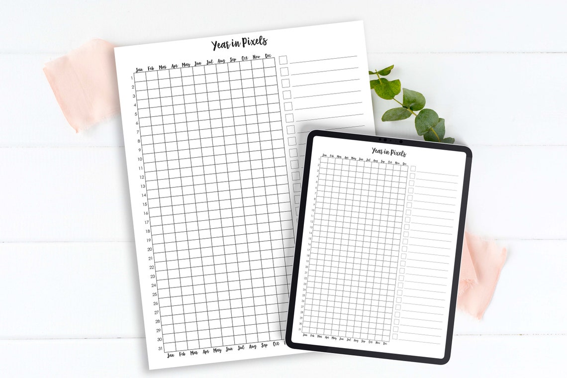 Year in Pixels Template Daily Log Activity Visual Printable | Etsy