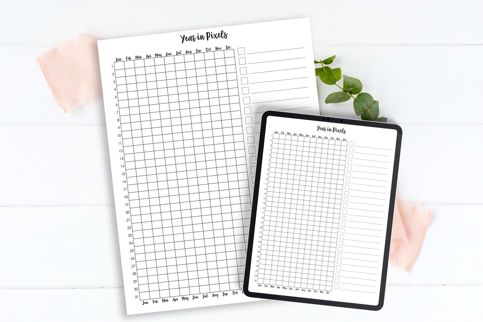 Year in Pixels Template Daily Log Activity Visual Printable | Etsy