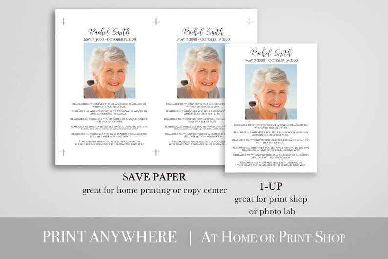 Memorial Card Prayer Card Celebration of Life Funeral Poem - Etsy