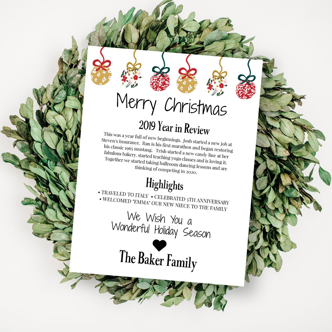 Christmas Letter Template Year in Review Christmas | Etsy