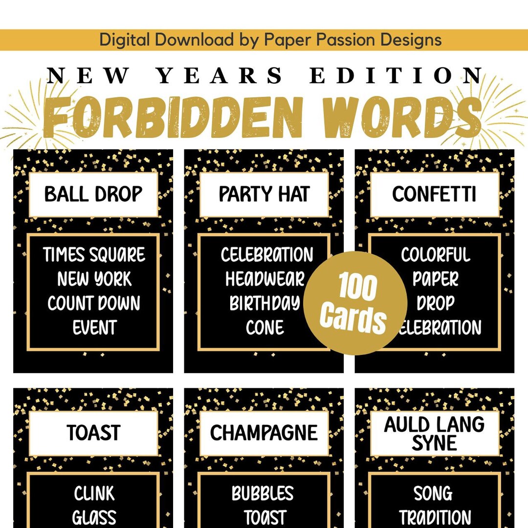 New Year's Eve Party Game | Forbidden Words Game Digital Download ...