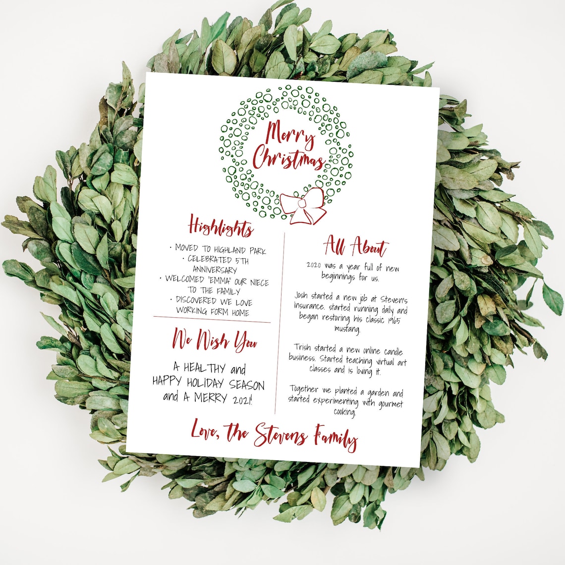 Christmas Letter Template Christmas Card Year in Review | Etsy