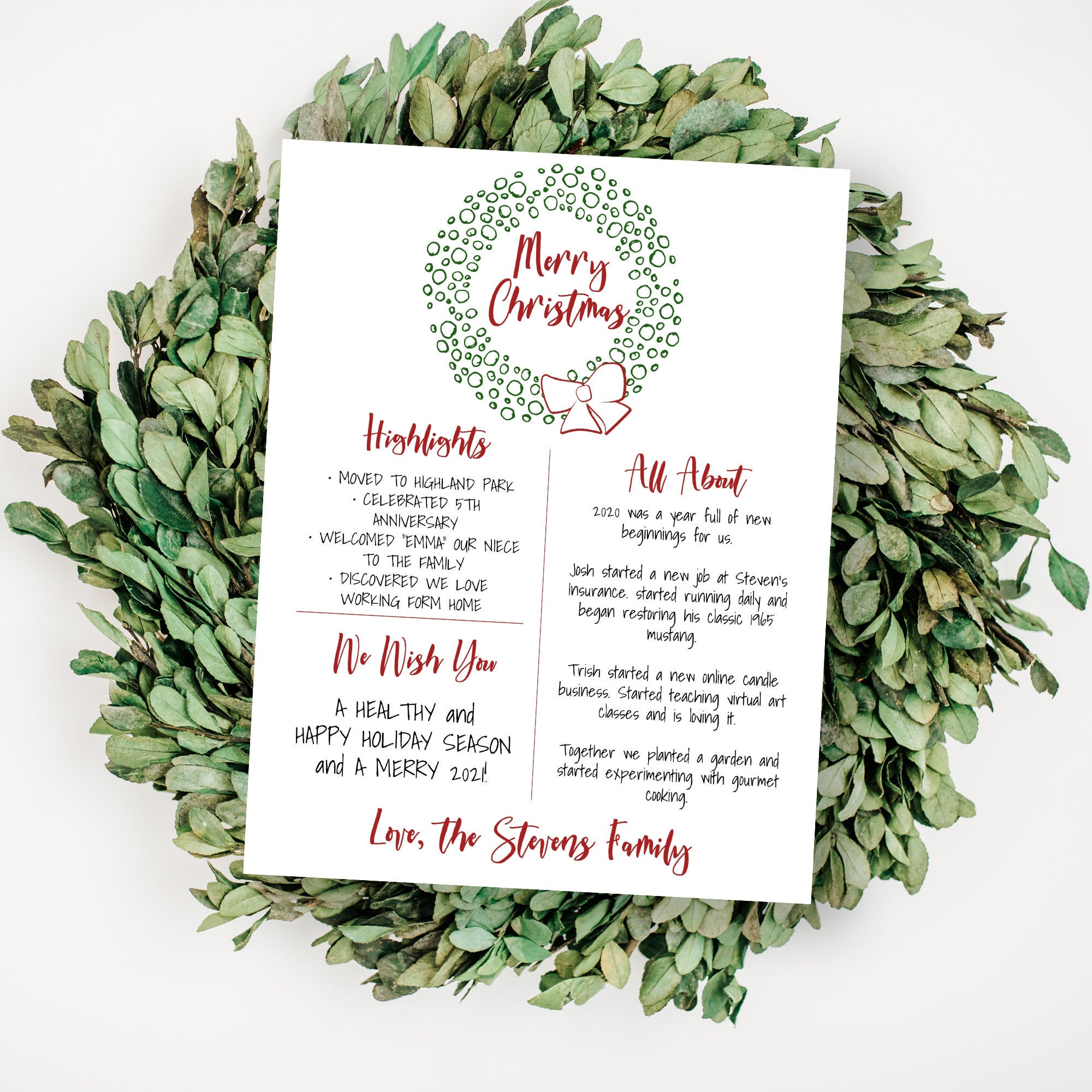 Christmas Letter Template Christmas Card Year in Review - Etsy