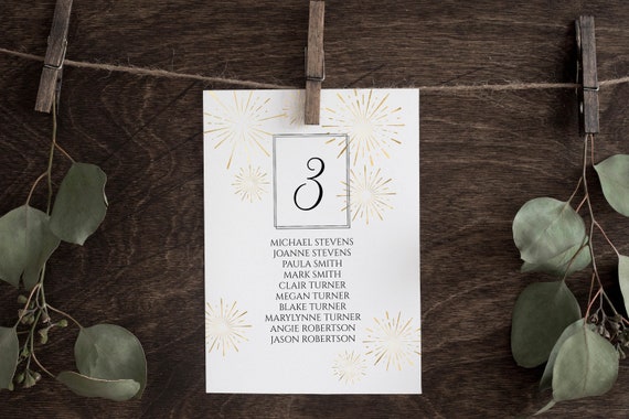 Gold Wedding Seating Table Cards Poster Elegant Calligraphy | Etsy