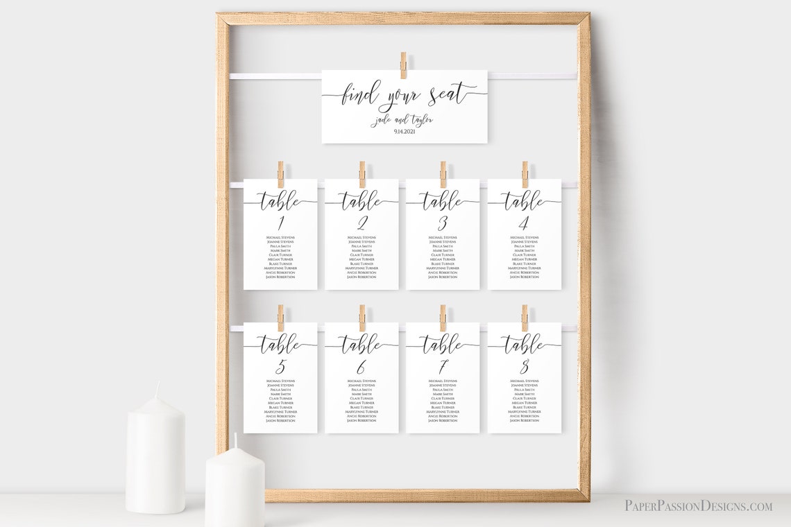 Wedding Seating Table Cards Poster Elegant Calligraphy - Etsy