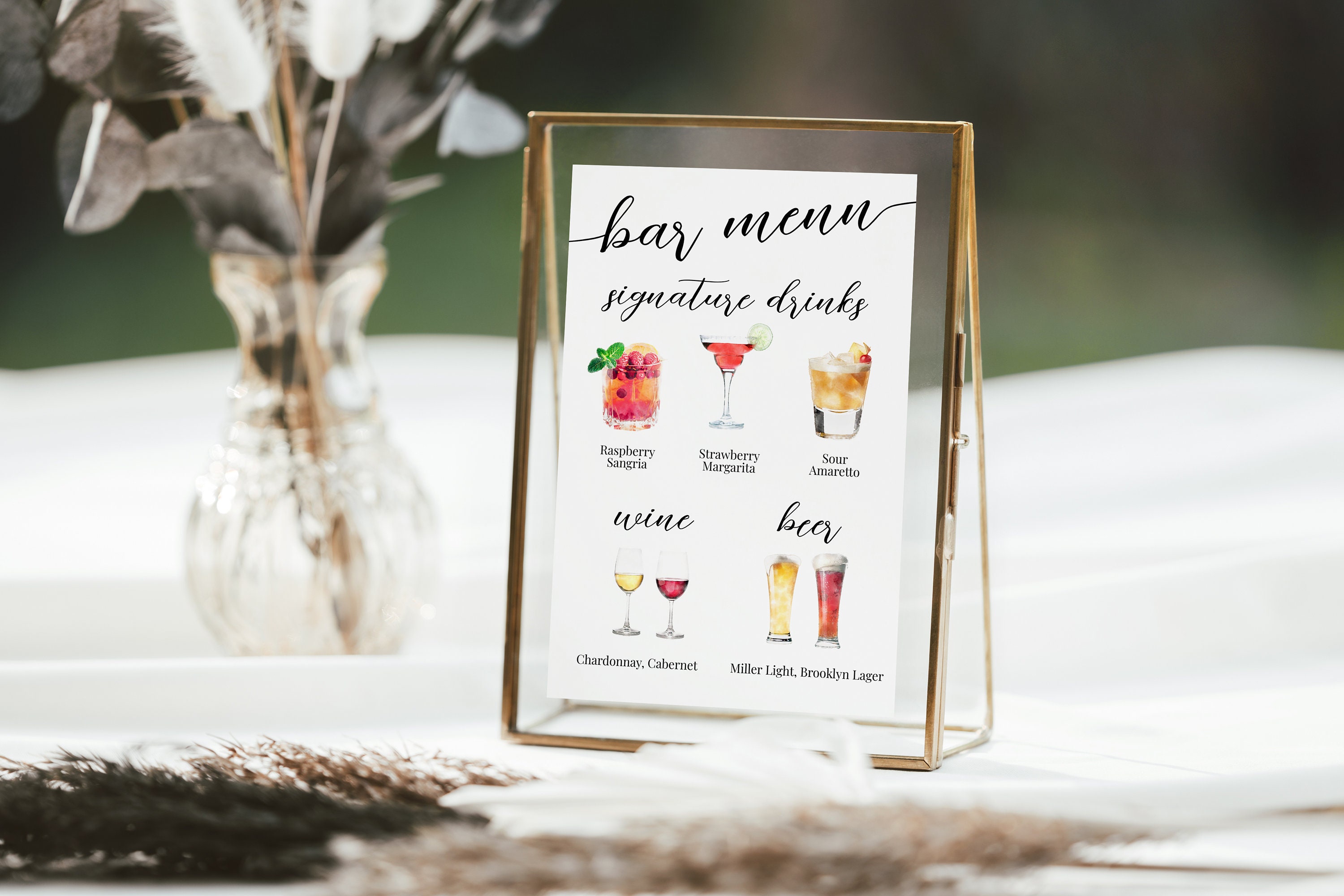 Wedding Bar Menu Event Drink List Watercolor Cocktail Menu Etsy