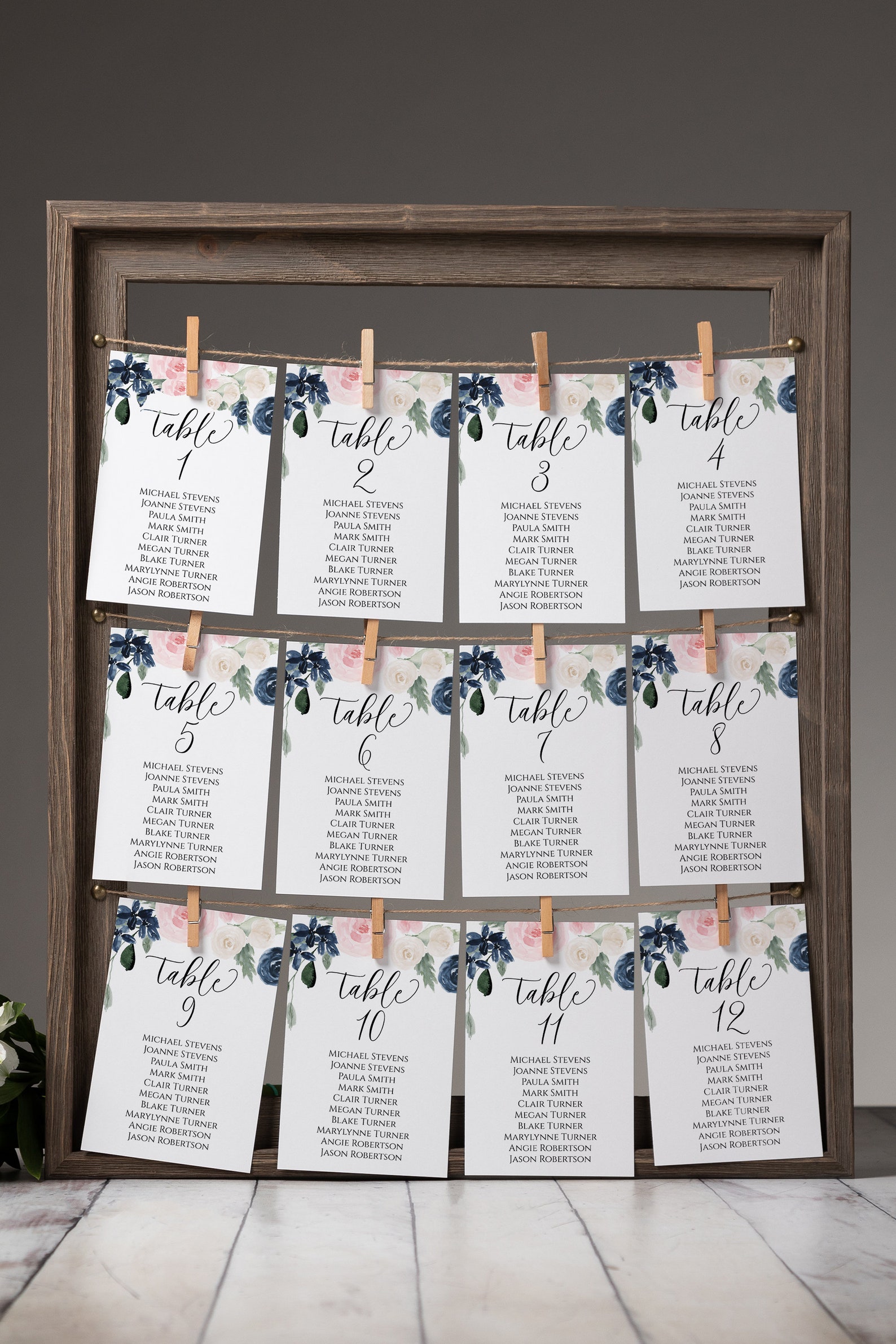 Table Seating Cards Template Pink and Blue Floral Seating - Etsy