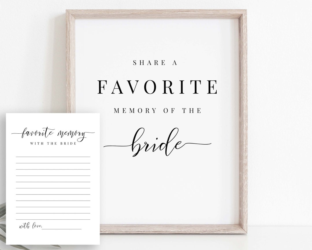 Bridal Shower Sign and Card, Share a Favorite Memory of the Bride ...