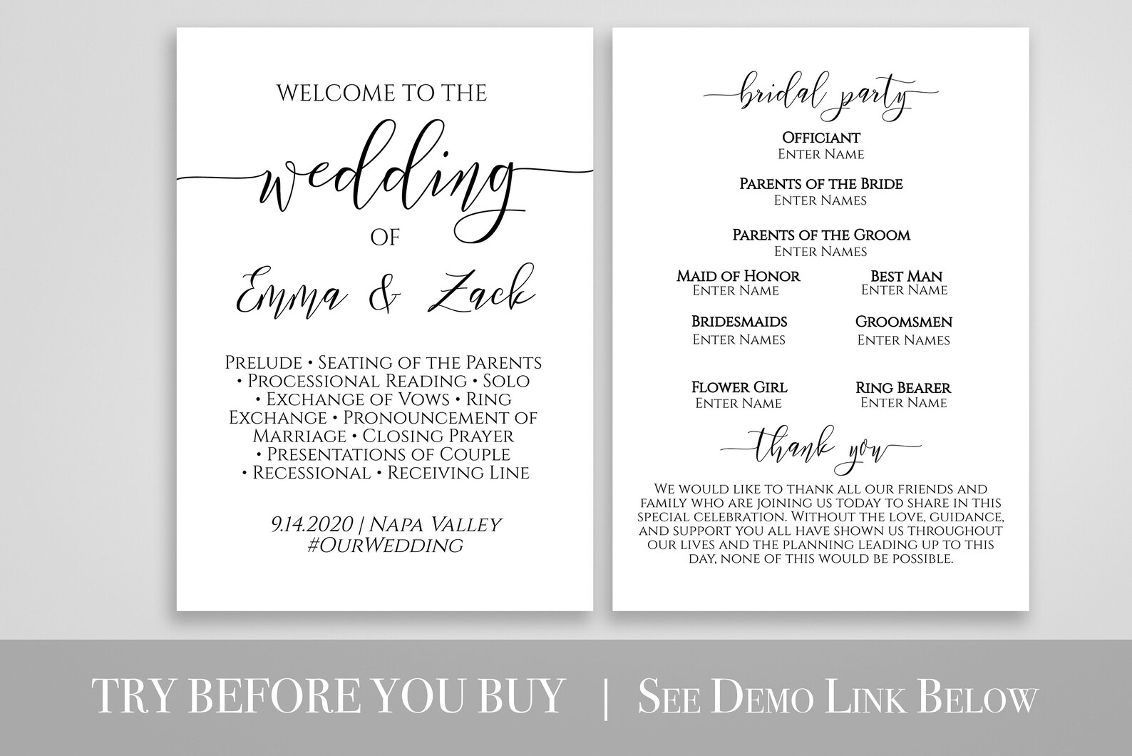 Wedding Program Timeline Wedding Order of Events Ceremony - Etsy