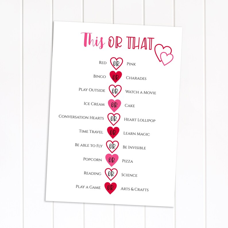 Valentine's Day Party Game This or That Game Template - Etsy