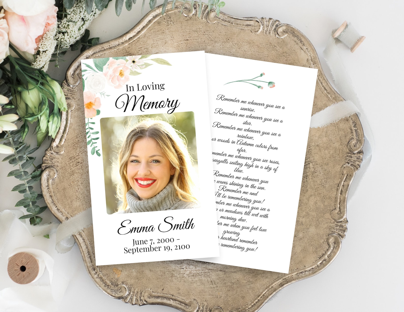 Memorial Prayer Card Celebration of Life in Loving Memory | Etsy