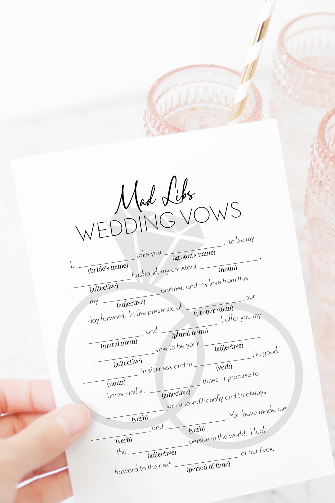 Bridal Mad Libs, Wedding Vows, Bridal Shower Game, Diamond Ring Bling ...