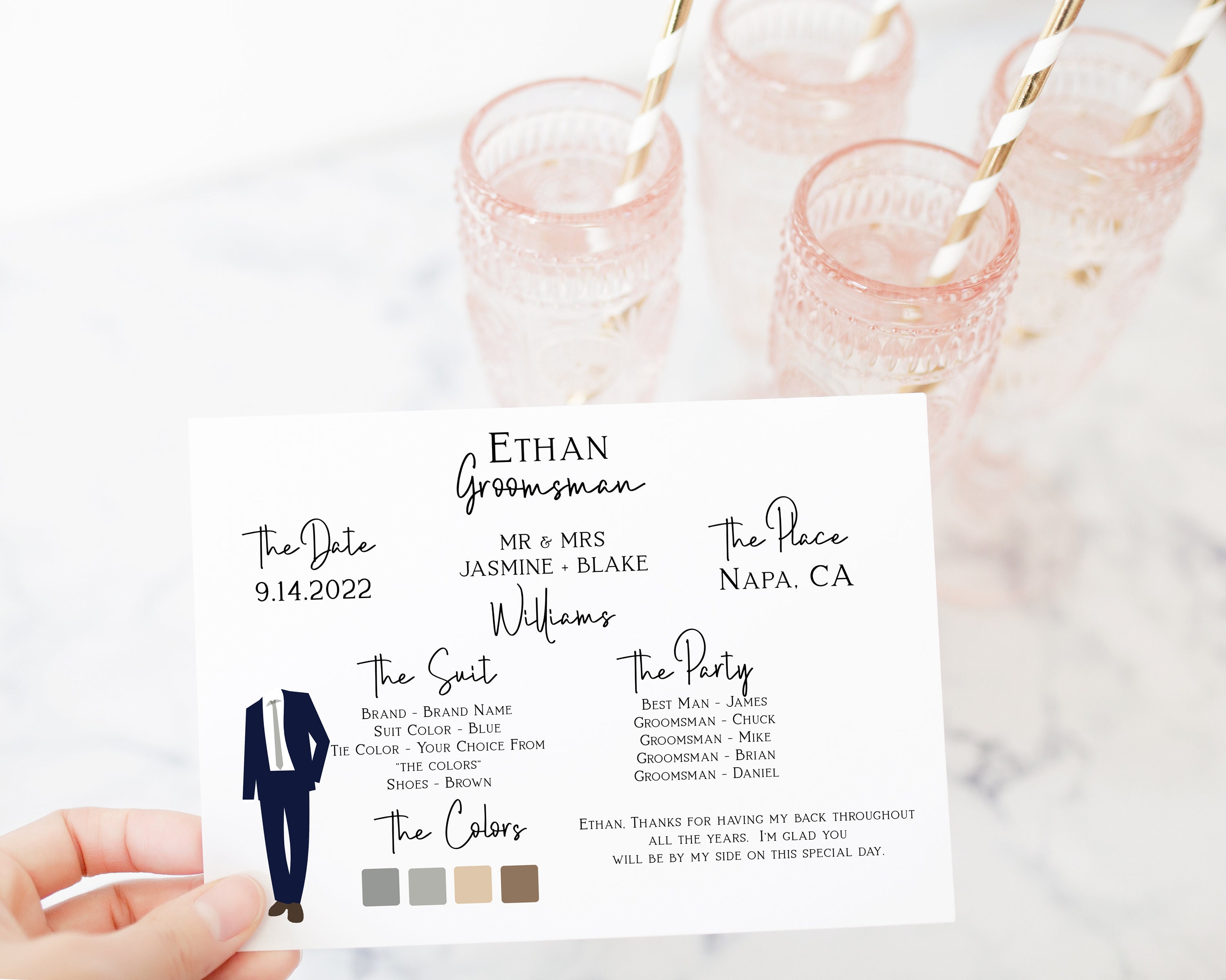 Groomsman Information Card Printable Best Man Details Note - Etsy
