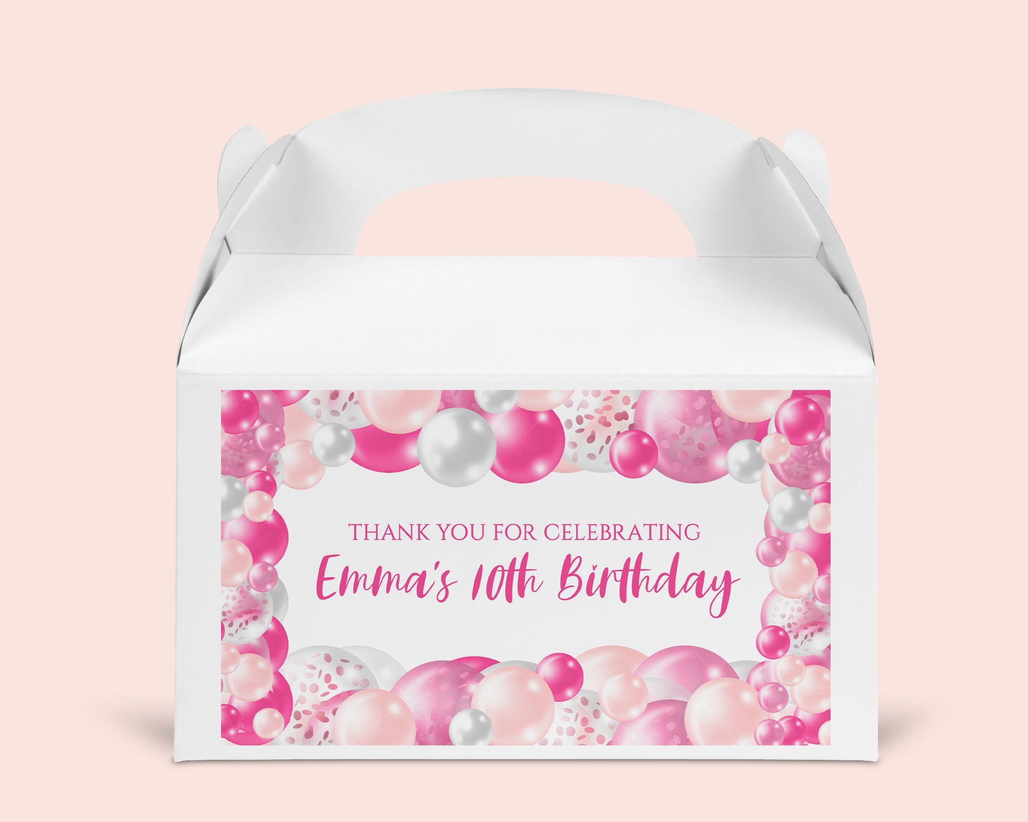 Favor Box Label Template Pink Balloon Birthday Party - Etsy