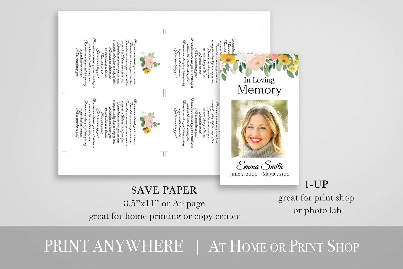 Memorial Prayer Card Celebration of Life in Loving Memory - Etsy