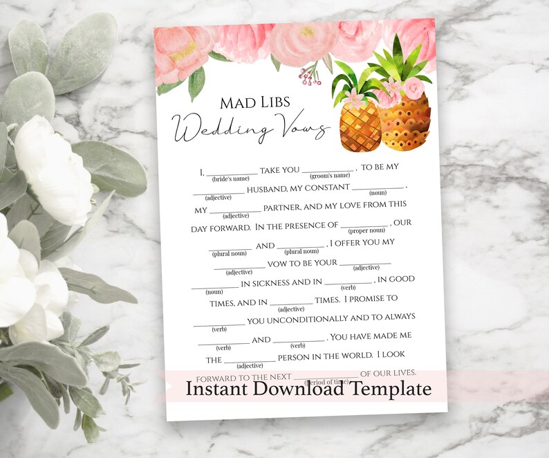Pineapple Mad Libs Wedding Vows Game Template Bridal Shower | Etsy