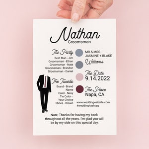 Groomsman Information Card, Printable Best Man Details, Note to ...