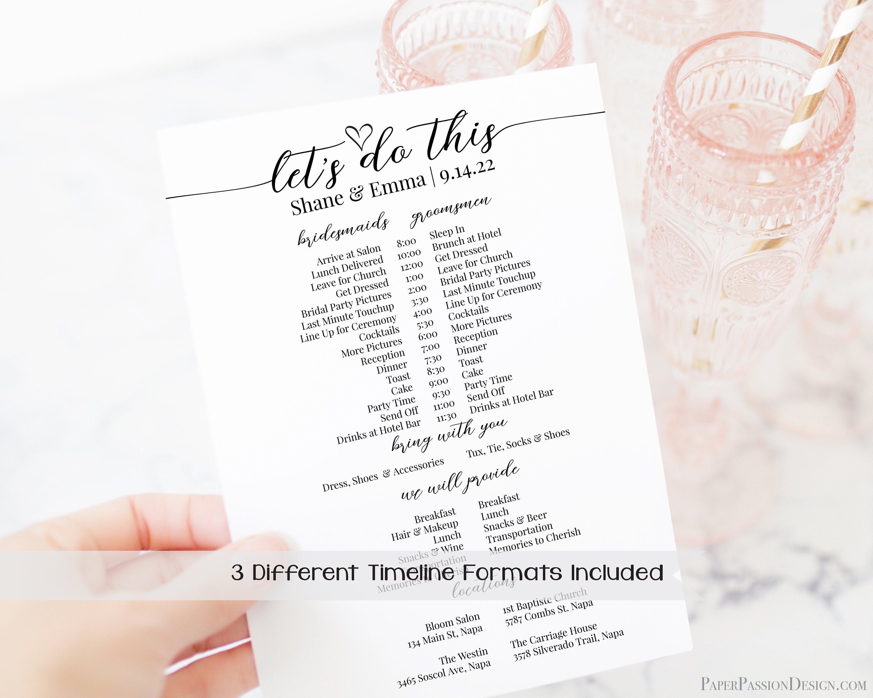Wedding Party Timeline Printable Wedding Day Schedule | Etsy