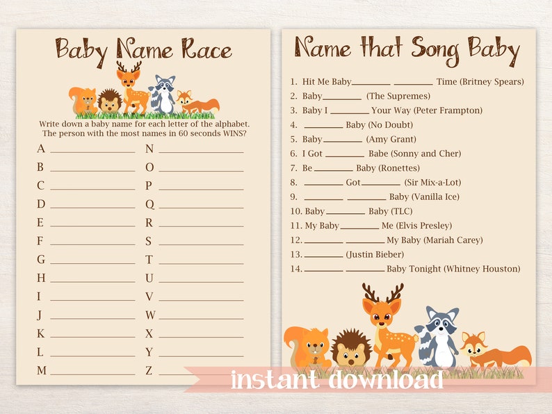 Woodland Animal Baby Shower Game Package Neutral Theme | Etsy