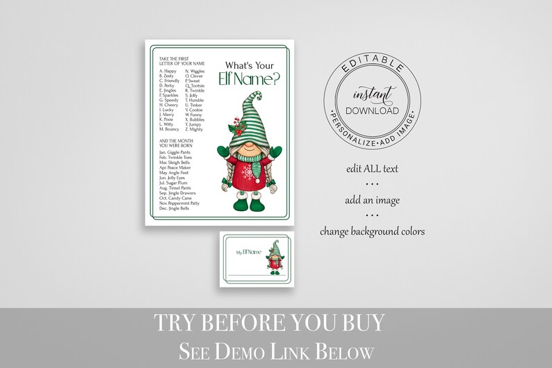 What's Your Elf Name Game Holiday Activity Sign & Card - Etsy